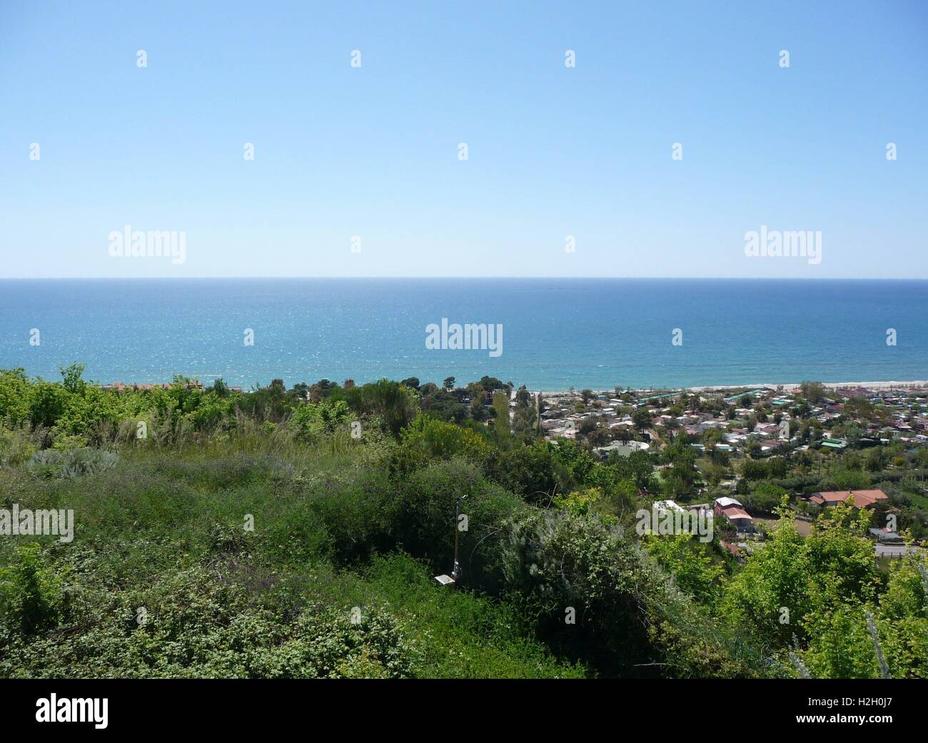 Sea view from archeological area of Elea-Velia in Acea, Campania, Italy ...