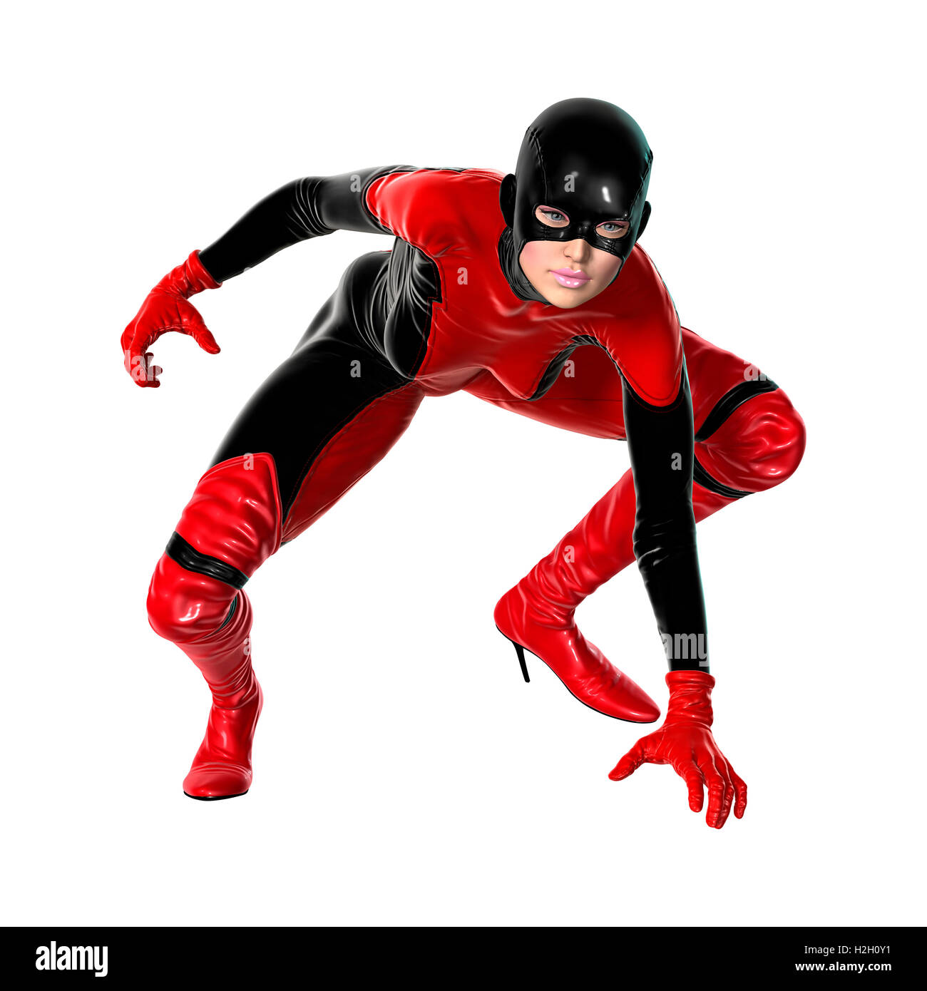 3D rendering of a female superhero isolated on white background Stock ...