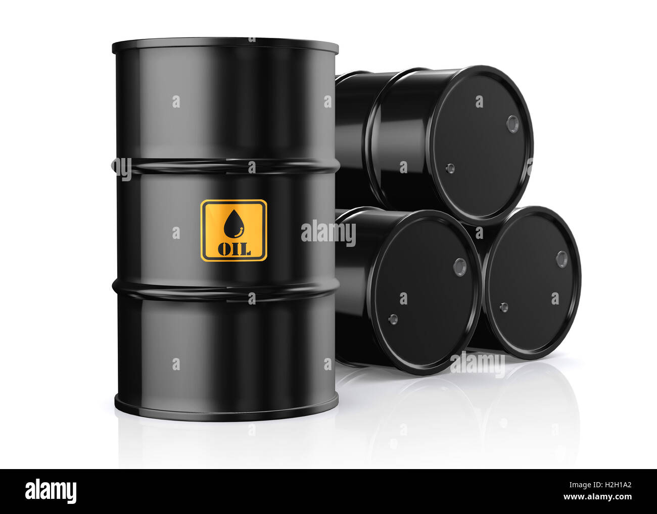 3D illustration of Black Metal Oil Barrels, Industrial Concept Stock ...