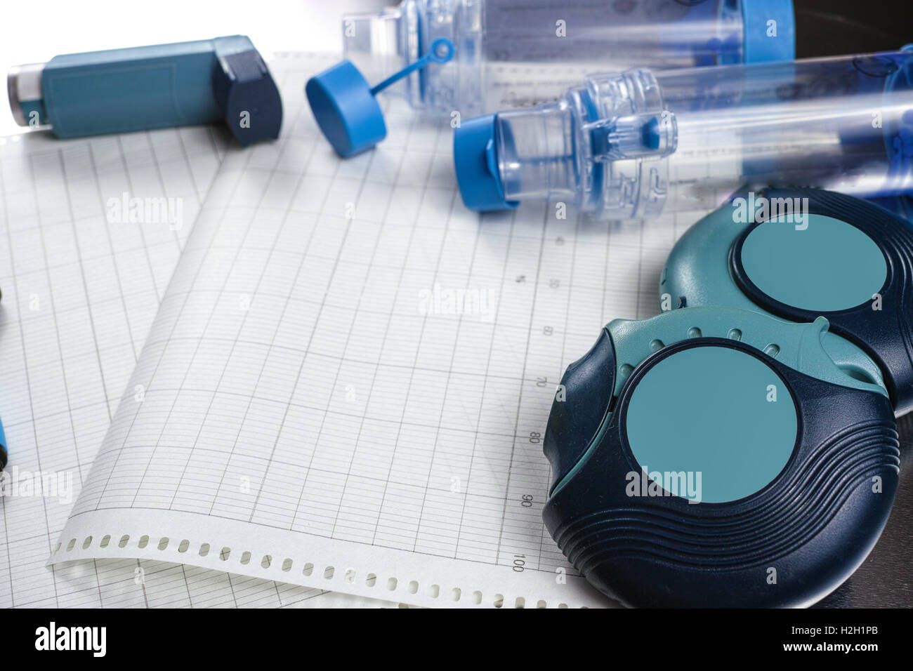 Asthma relief concept, salbutamol inhalers, aerosol medication and ...