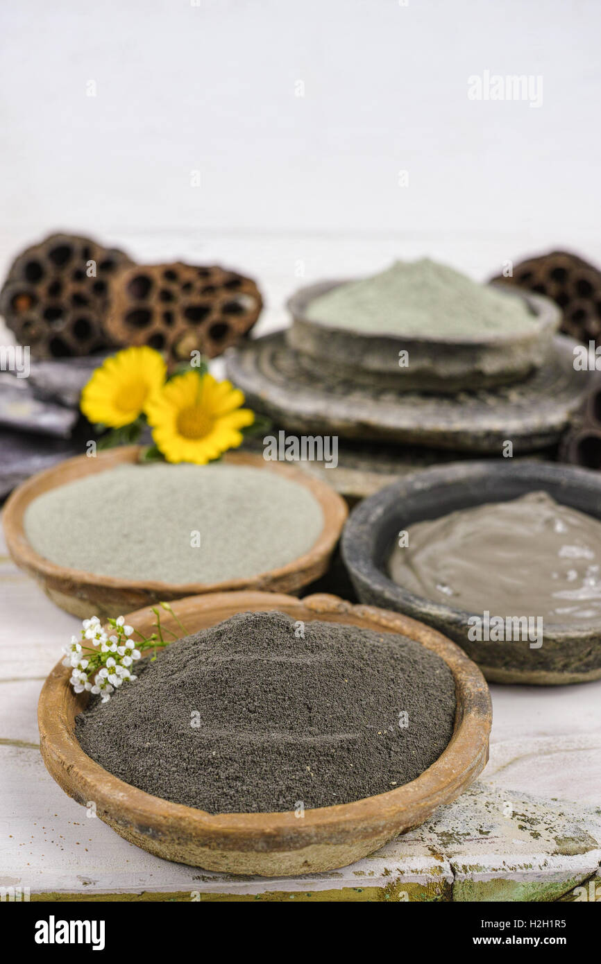 Ancient minerals - black, green and blue clay powder and mud mask for ...