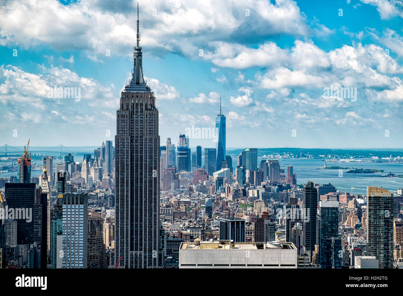 Overview of Manhattan New York city, empire state in the forefront with ...