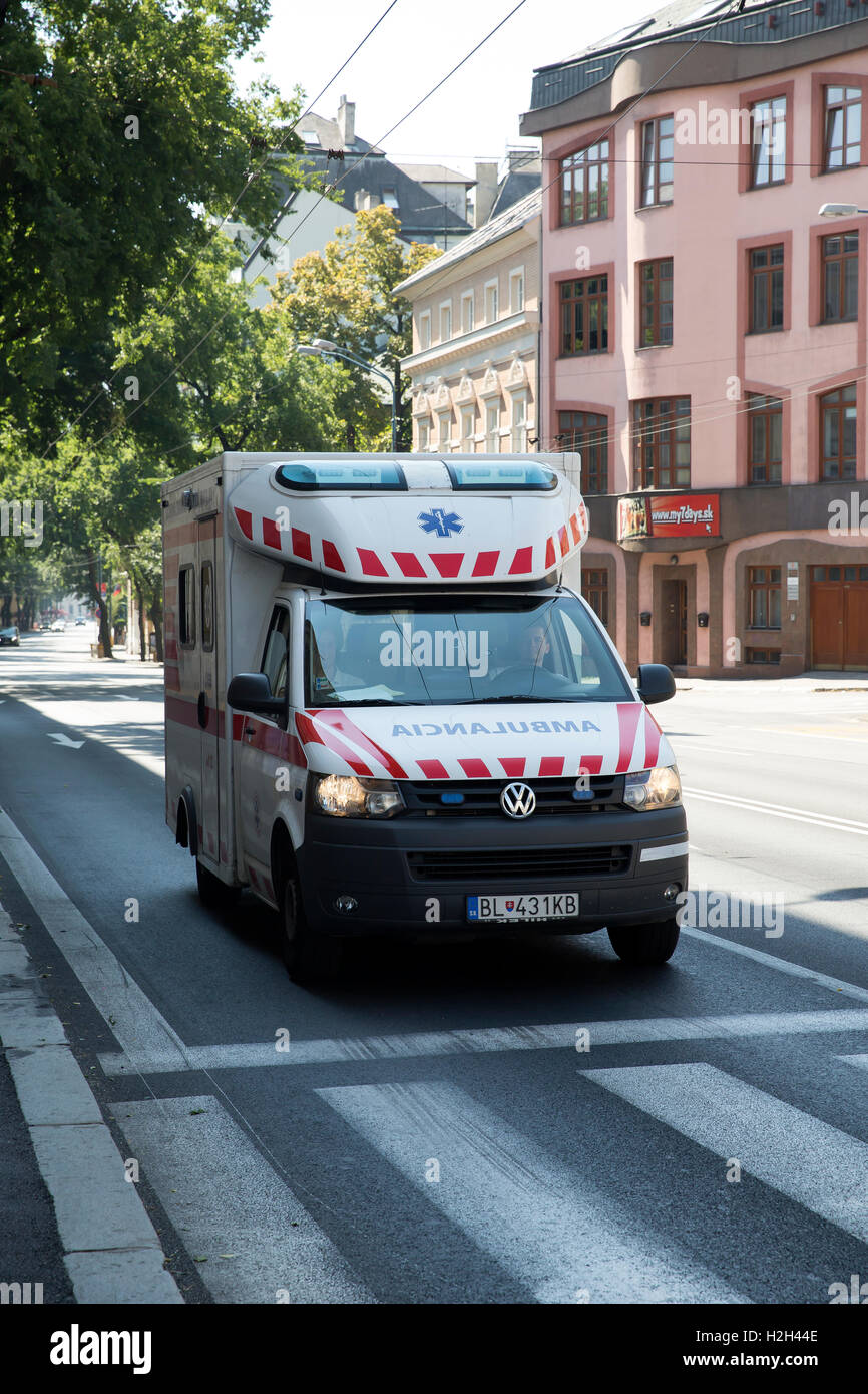 Ambulance on its way to a call in Bratislava Slovakia Stock Photo - Alamy