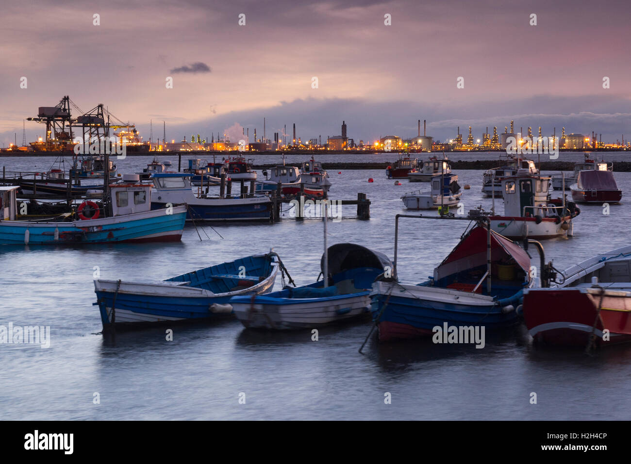 A vivid sunset viewed from Paddy's Hole, South Gare, Redcar, Teesside ...