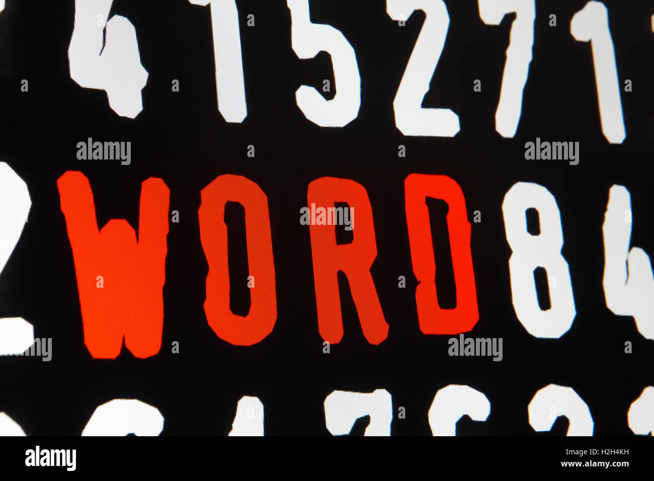 Computer screen with word text on black background. Horizontal Stock ...