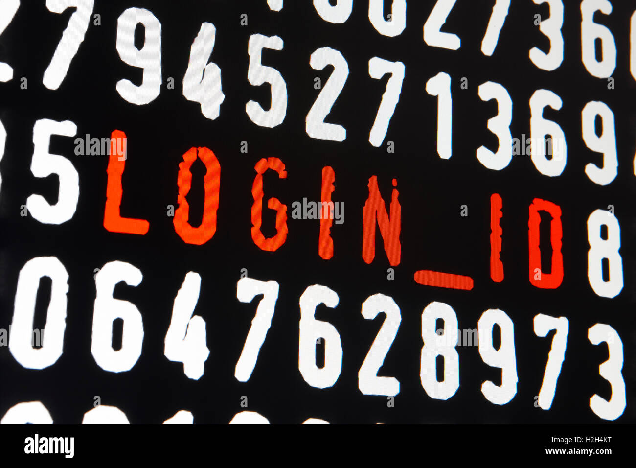 Computer screen with login id text on black background. Horizontal ...