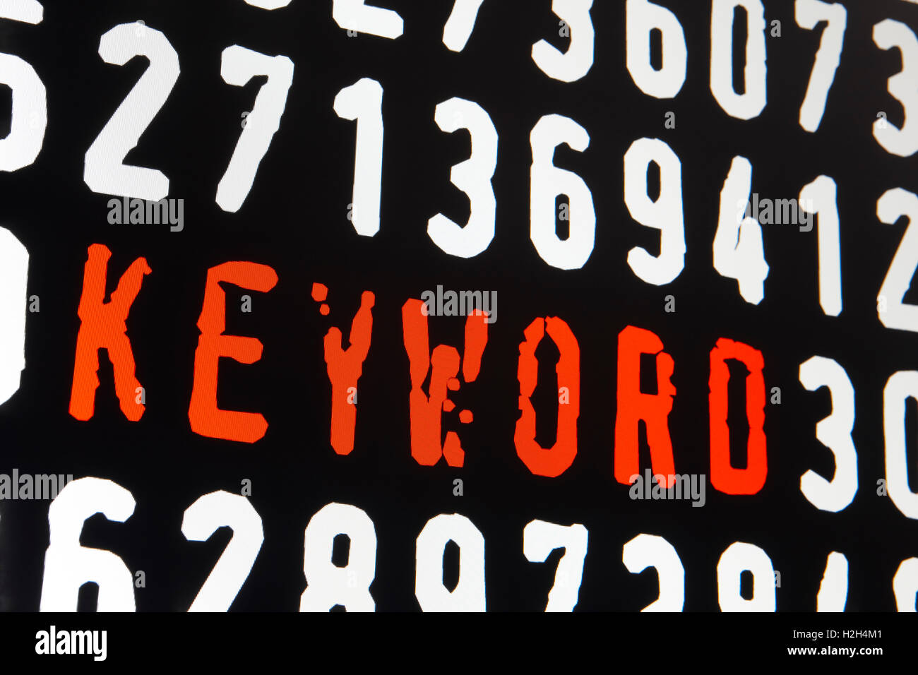 Computer screen with keyword text on black background. Horizontal Stock ...