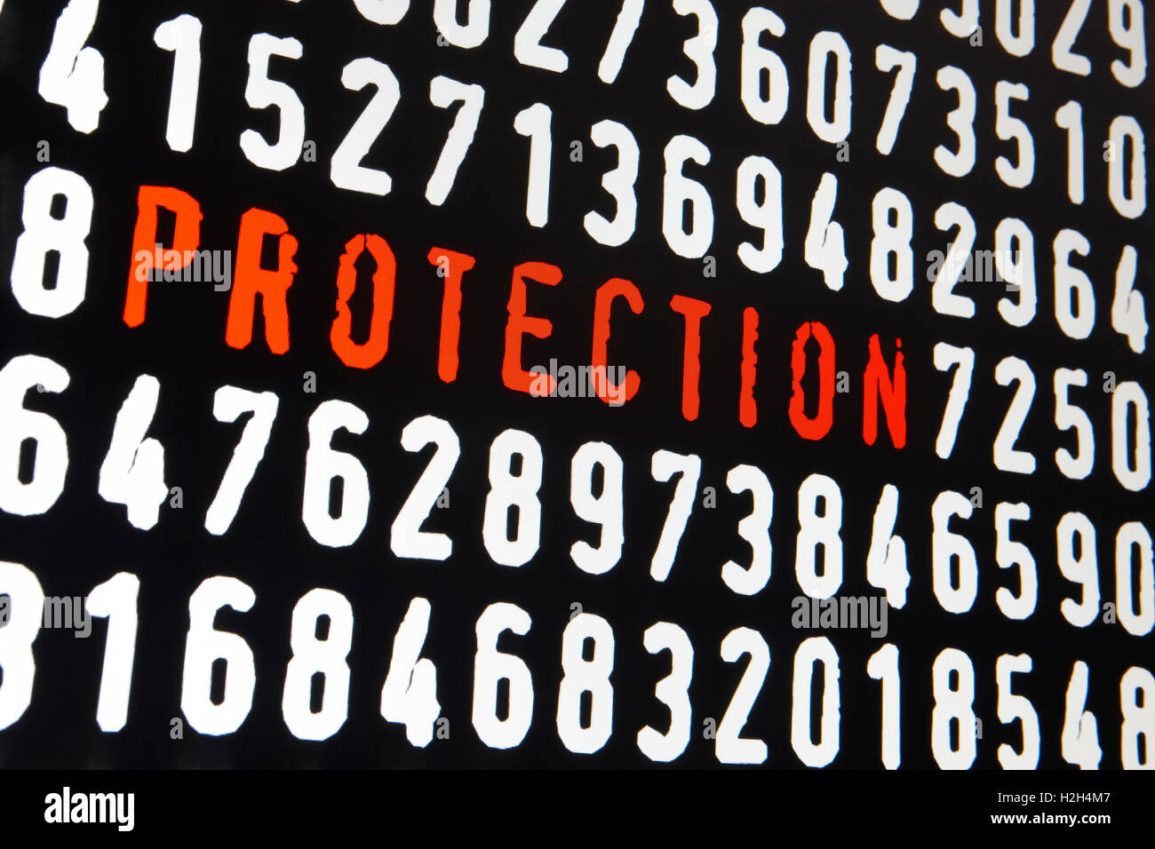 Computer screen with protection text on black background. Horizontal ...