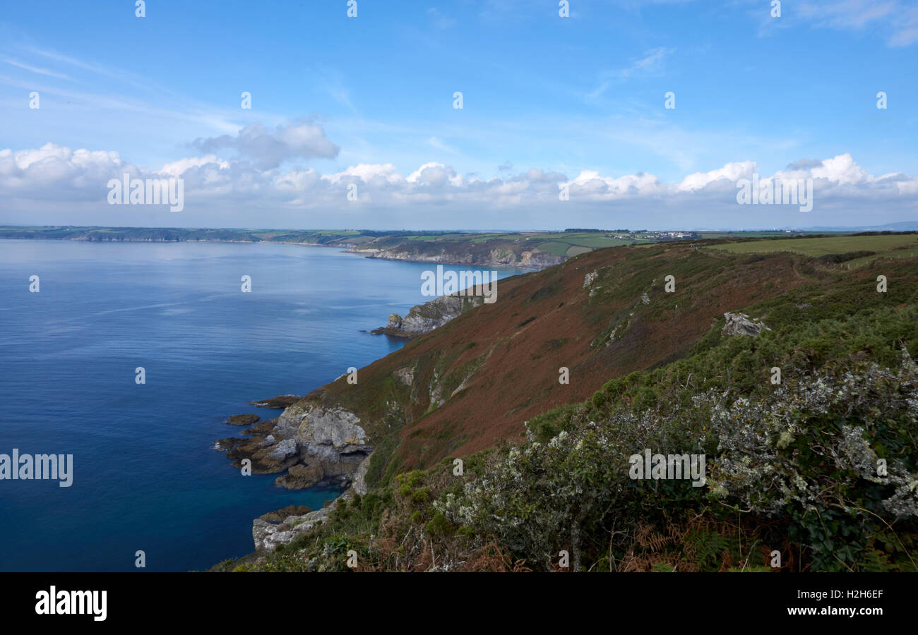 View along the South-West Coast Path towards Boswinger village, near ...