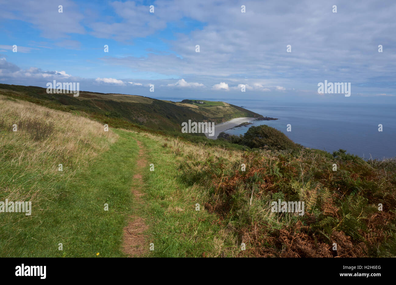View along the South-West Coast Path towards Bow or Vault beach, near ...