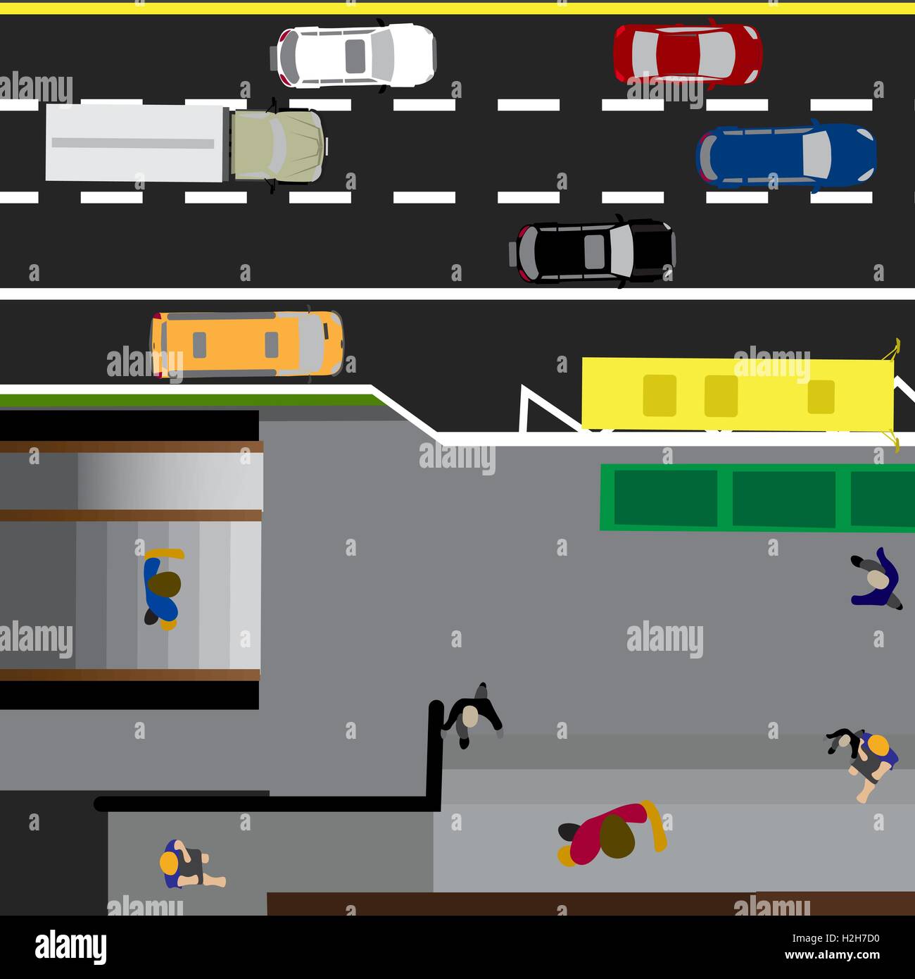 Plot road, highway, street, with the store. Underground crossing ...