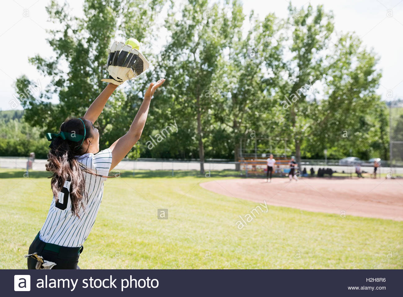 Three girls playing baseball hi-res stock photography and images - Alamy