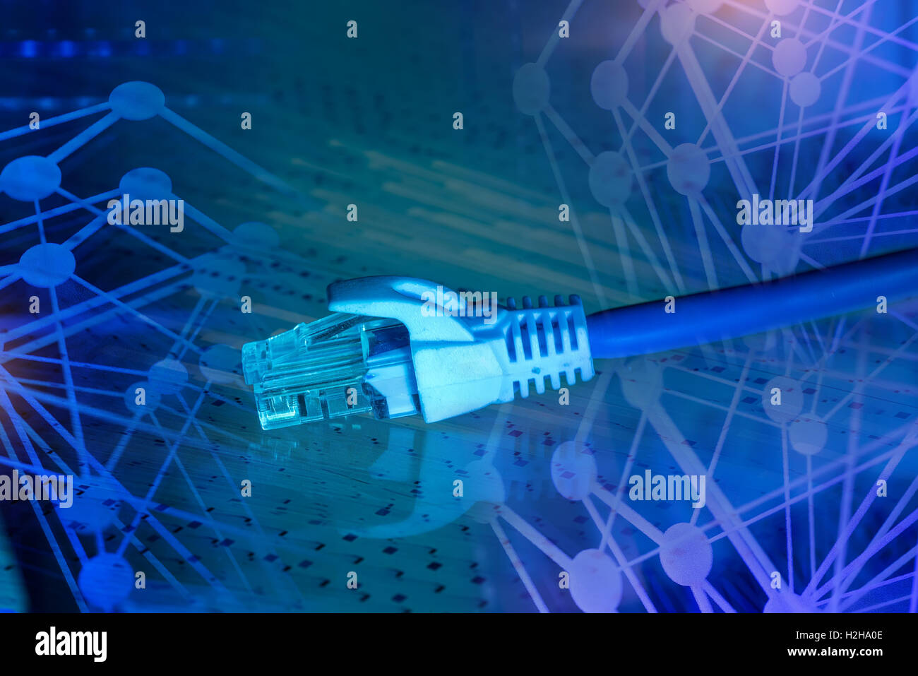 network cable with high tech technology color background Stock Photo ...