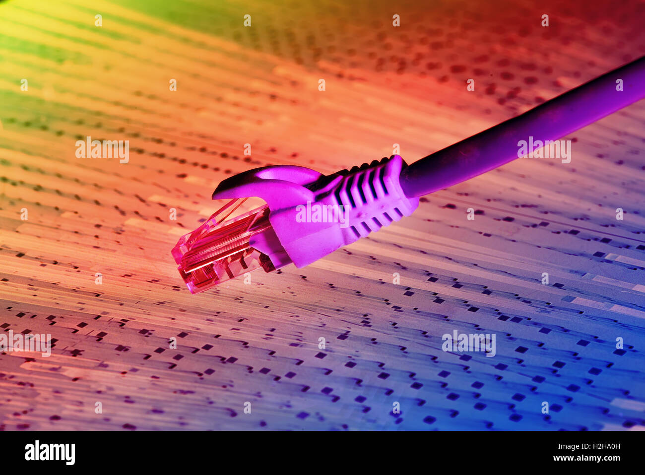 network cable with high tech technology color background Stock Photo ...