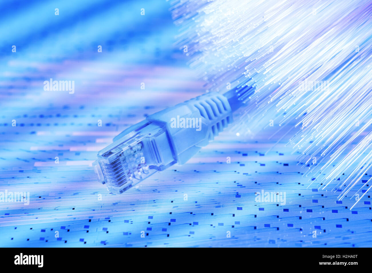 network cable with high tech technology color background Stock Photo ...
