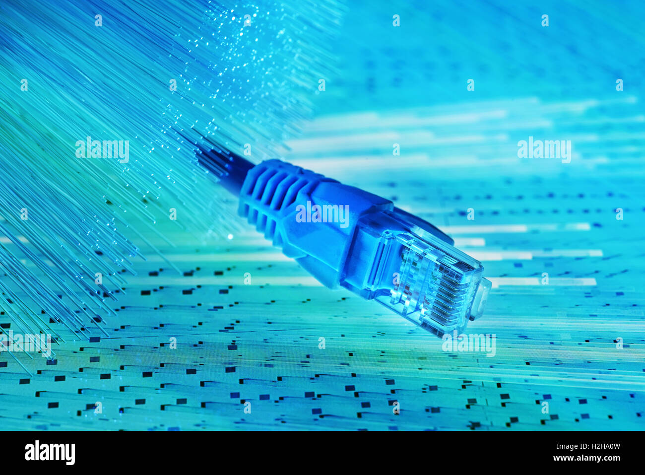 network cable with high tech technology color background Stock Photo ...