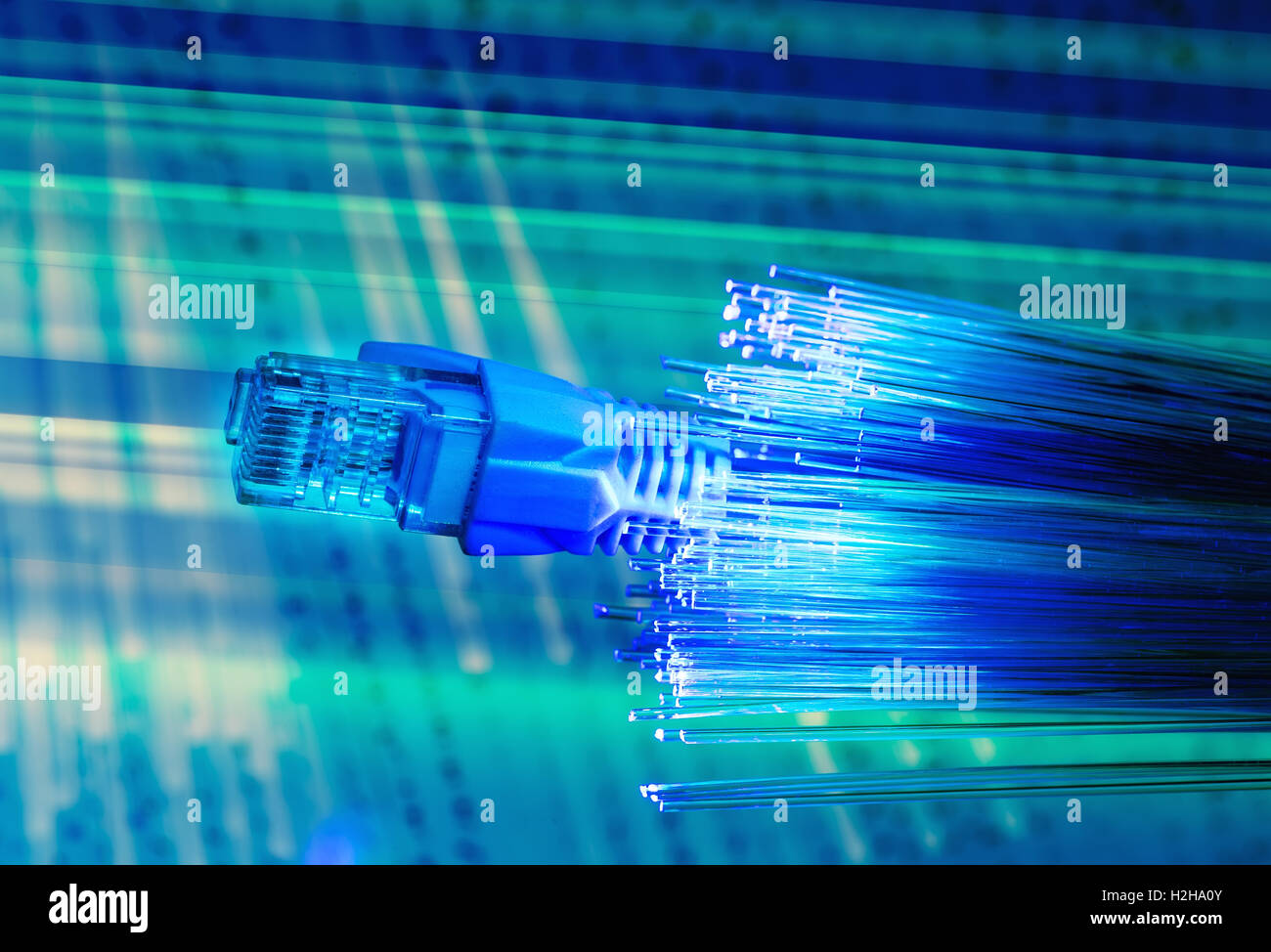 network cable with high tech technology color background Stock Photo ...