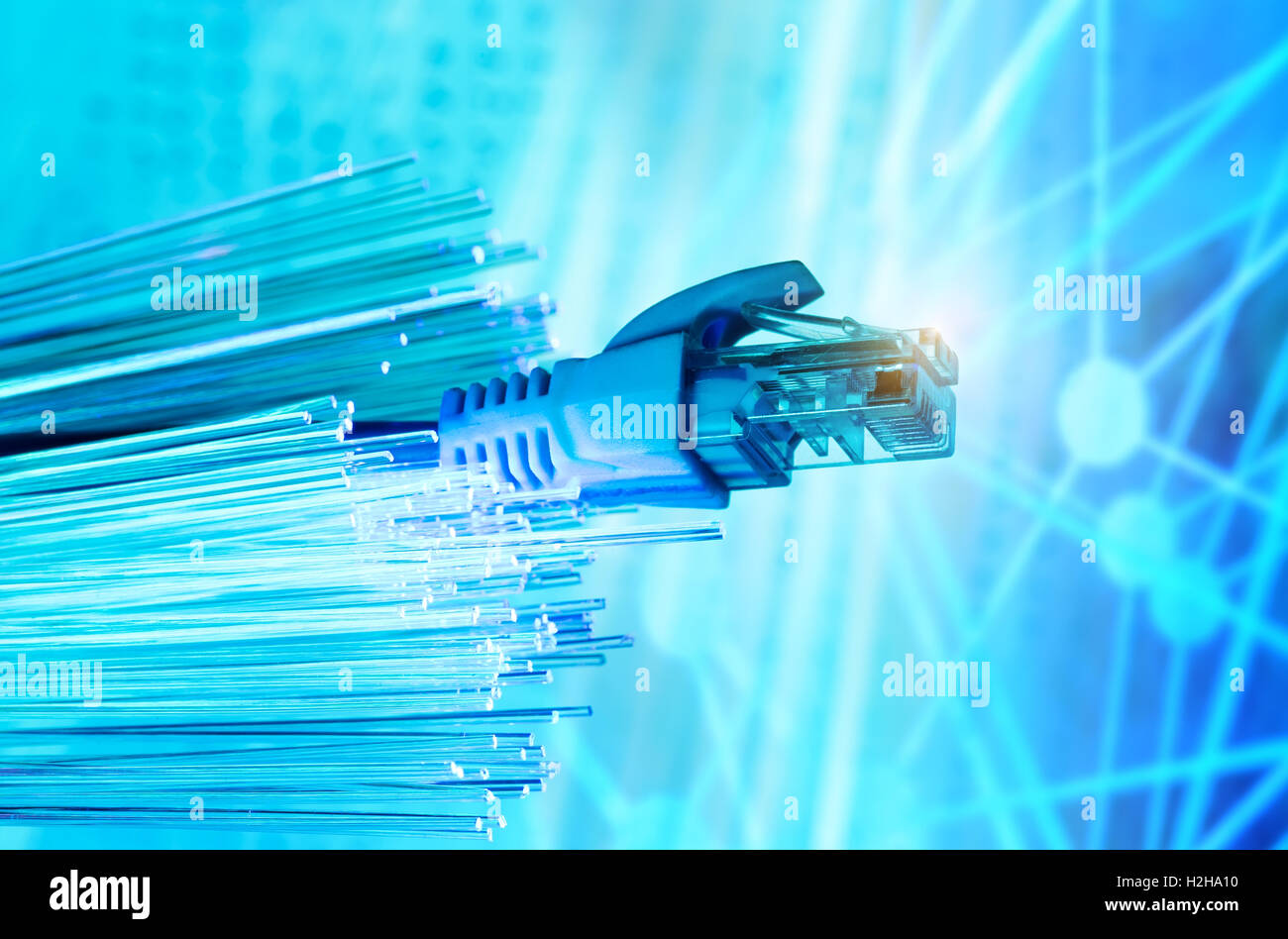 network cable with high tech technology color background Stock Photo ...