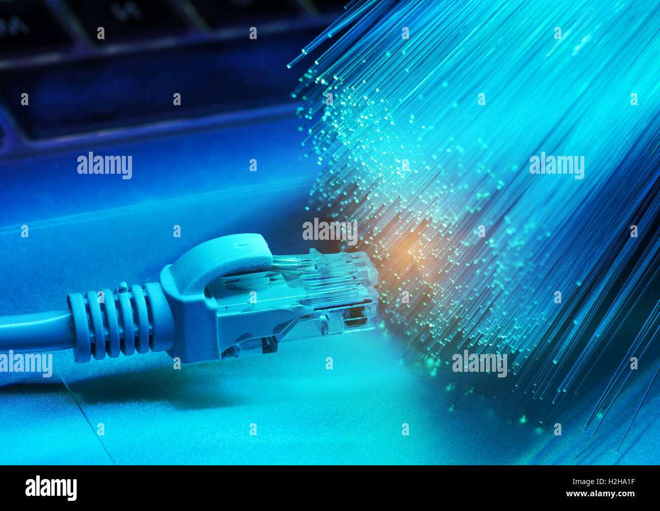 network cable with high tech technology color background Stock Photo ...