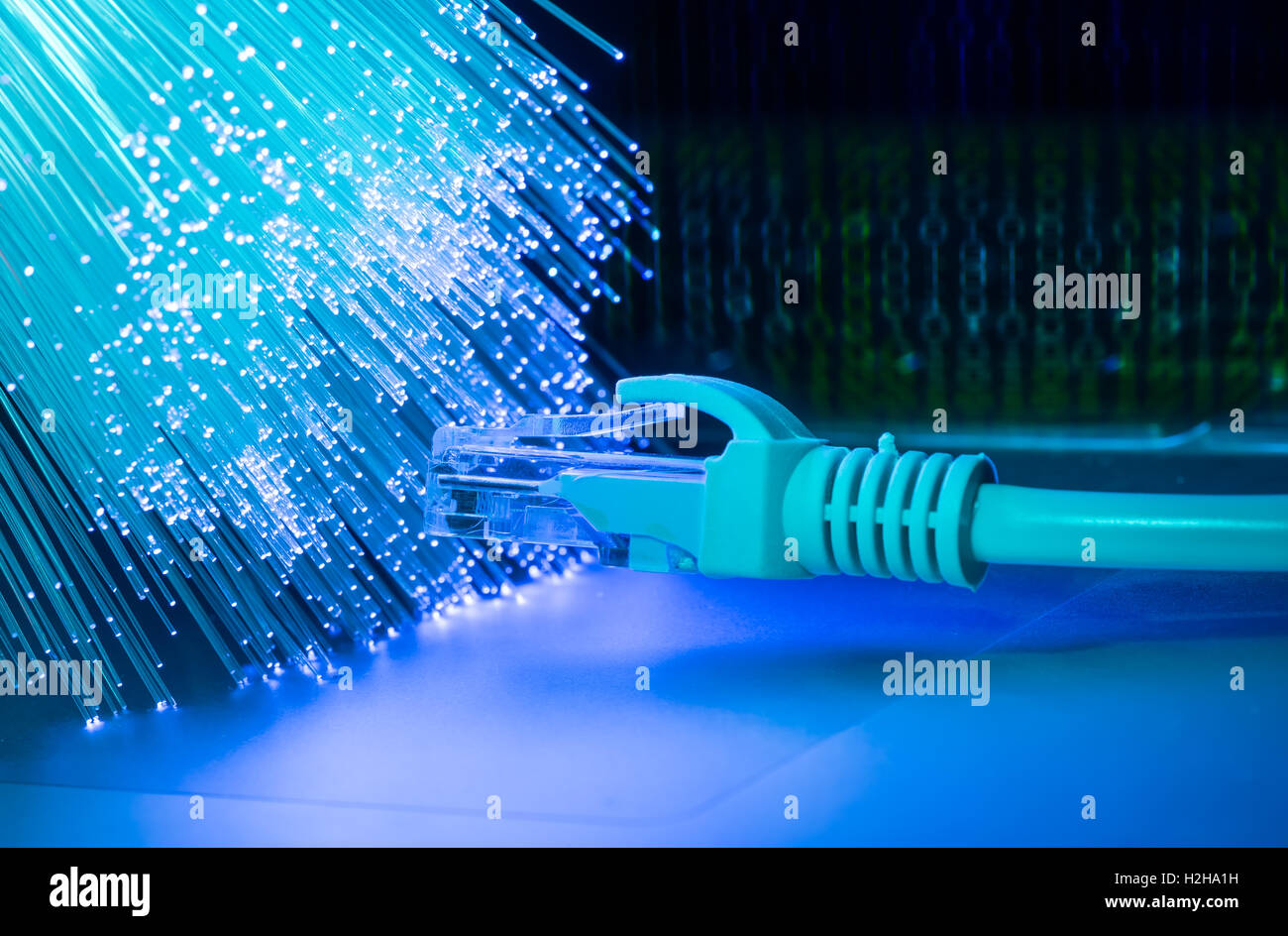 network cable with high tech technology color background Stock Photo ...