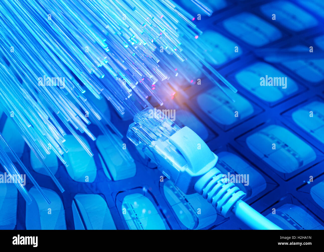 network cable with high tech technology color background Stock Photo ...