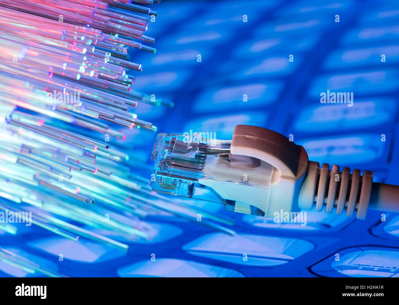 network cable with high tech technology color background Stock Photo ...