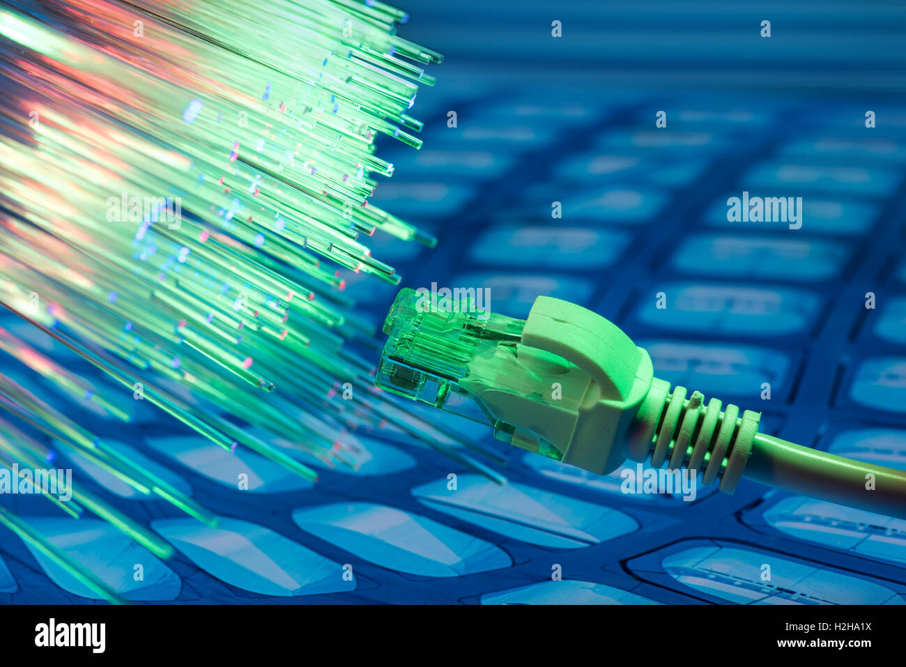 network cable with high tech technology color background Stock Photo ...