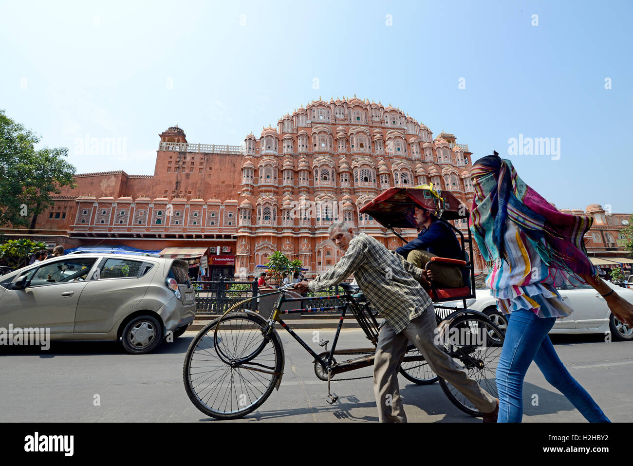 Cycle Rickshaw in front of Hawa Mahal in Jaipur,Rajasthan,India Stock ...