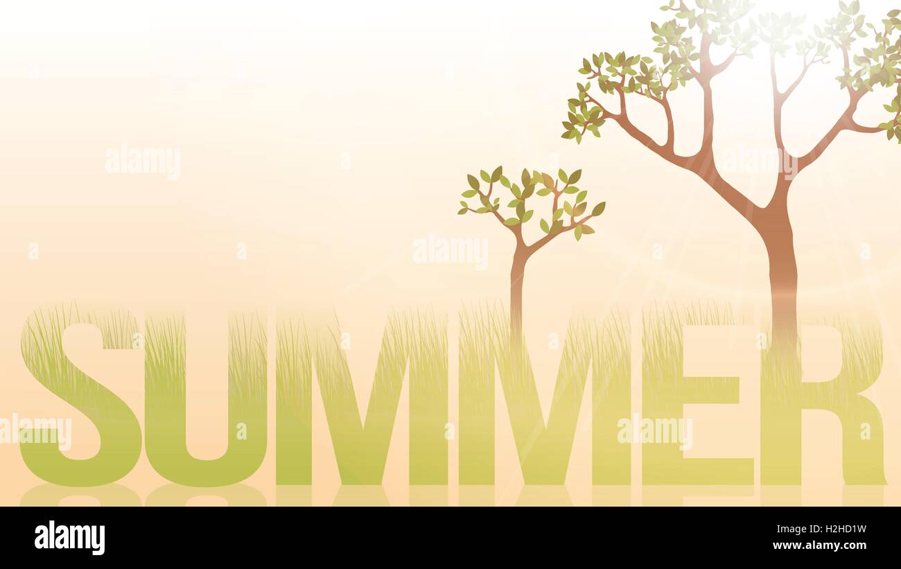 Summer Word with Lush Grass and Trees - Vector Illustration Stock ...