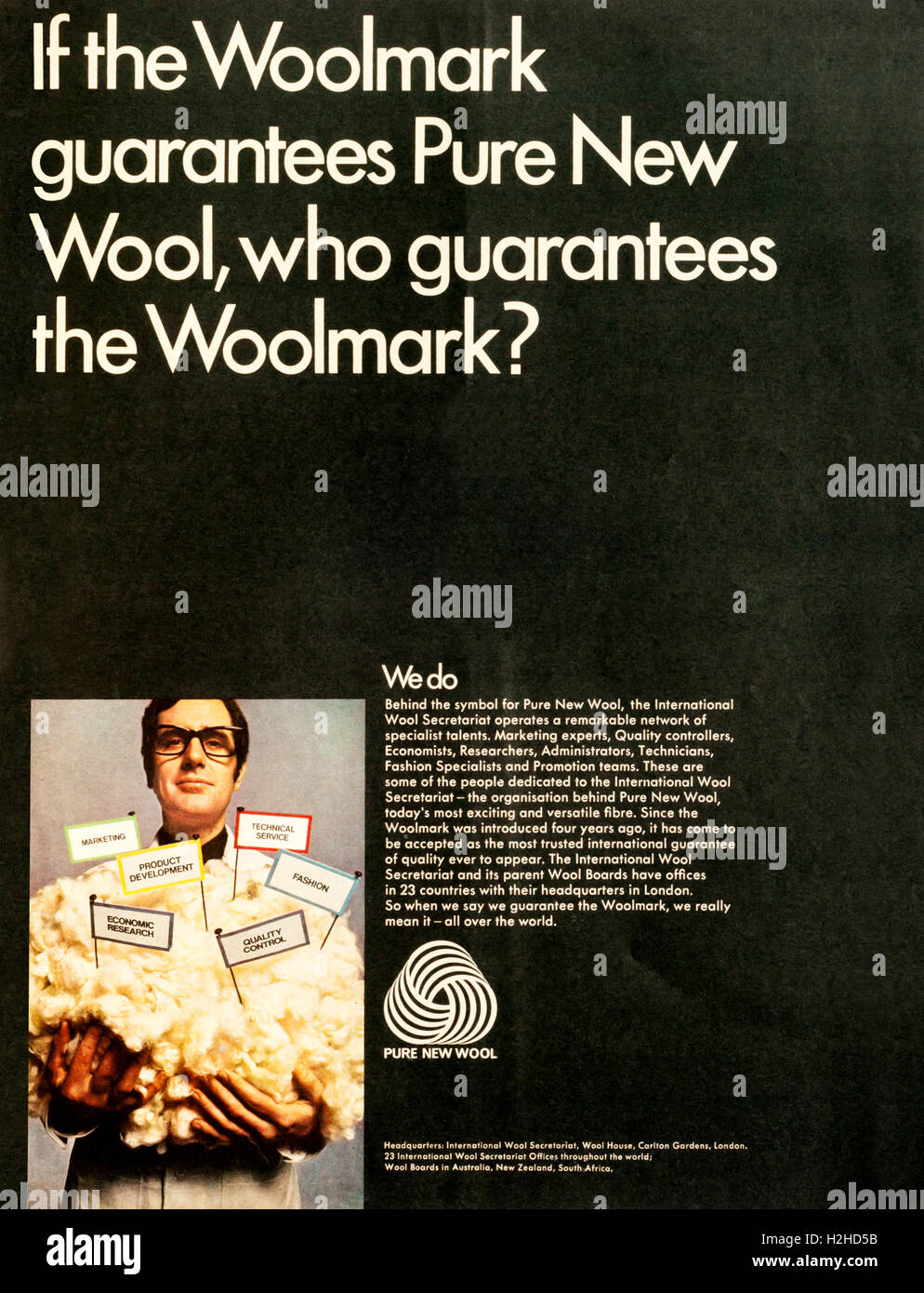 1960s advert advertising pure wool and promoting the Woolmark Stock ...