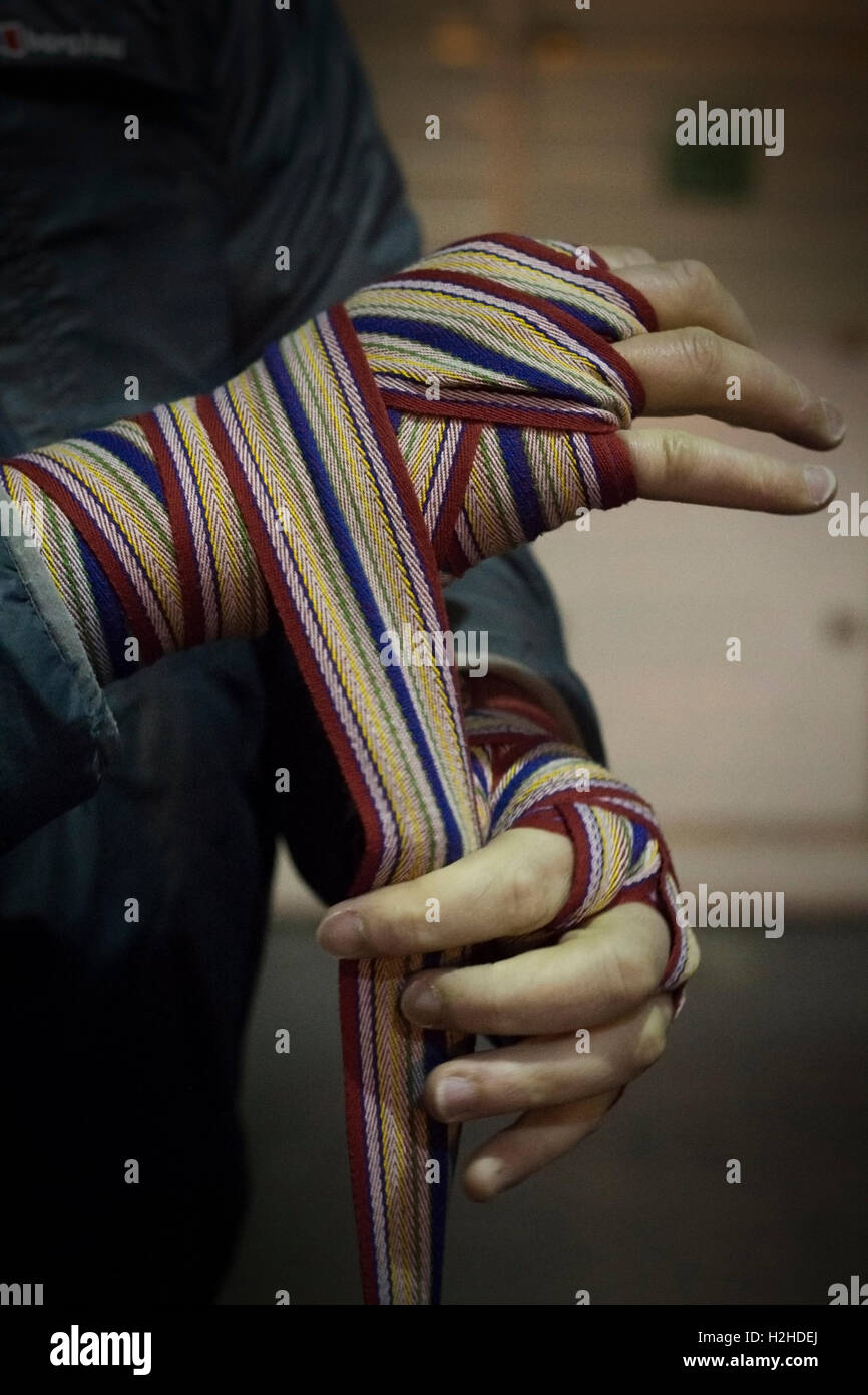 Boxer Wrapping his hands before training Stock Photo - Alamy