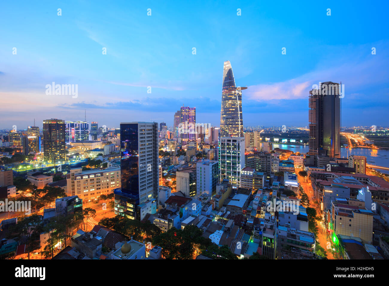 Top view of city scape Saigon River at night time Stock Photo - Alamy