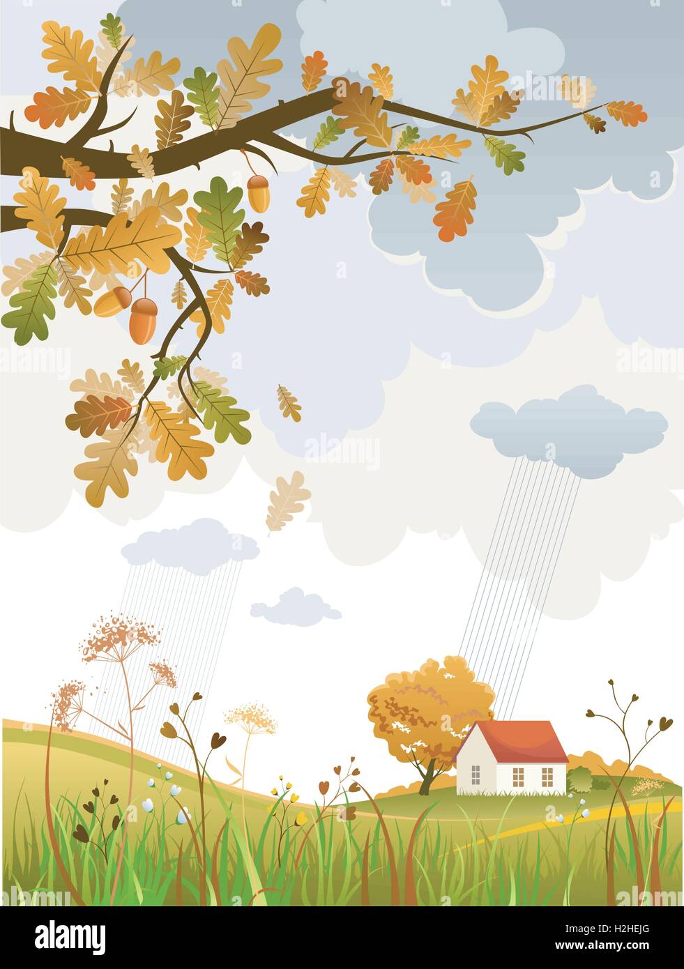 Autumn field rain Stock Vector Images - Alamy