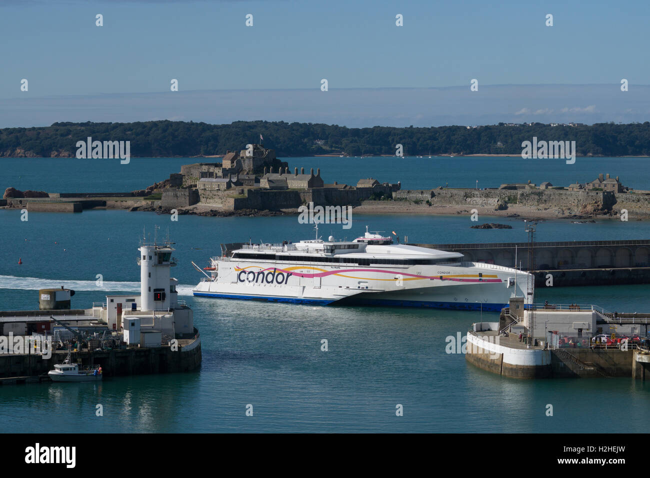 Passenger vessel Condor 'Liberation' arriving at the Port of St.Helier ...