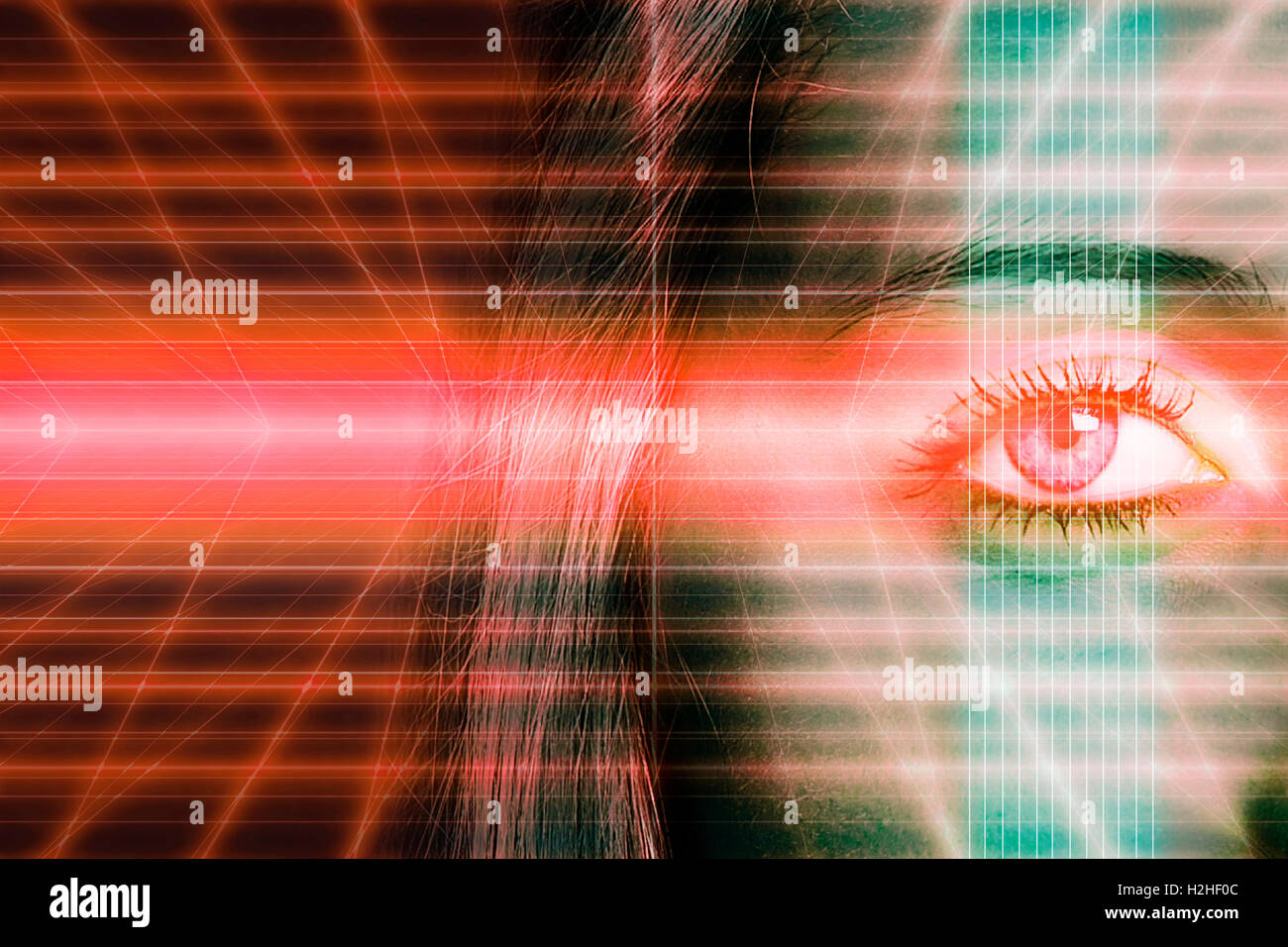 woman eye and face scan, biometric identification, facial recognition ...