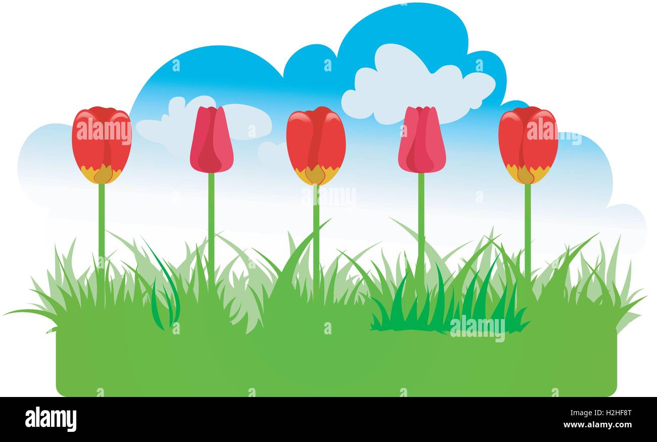 Pink tulips field Stock Vector Images - Alamy