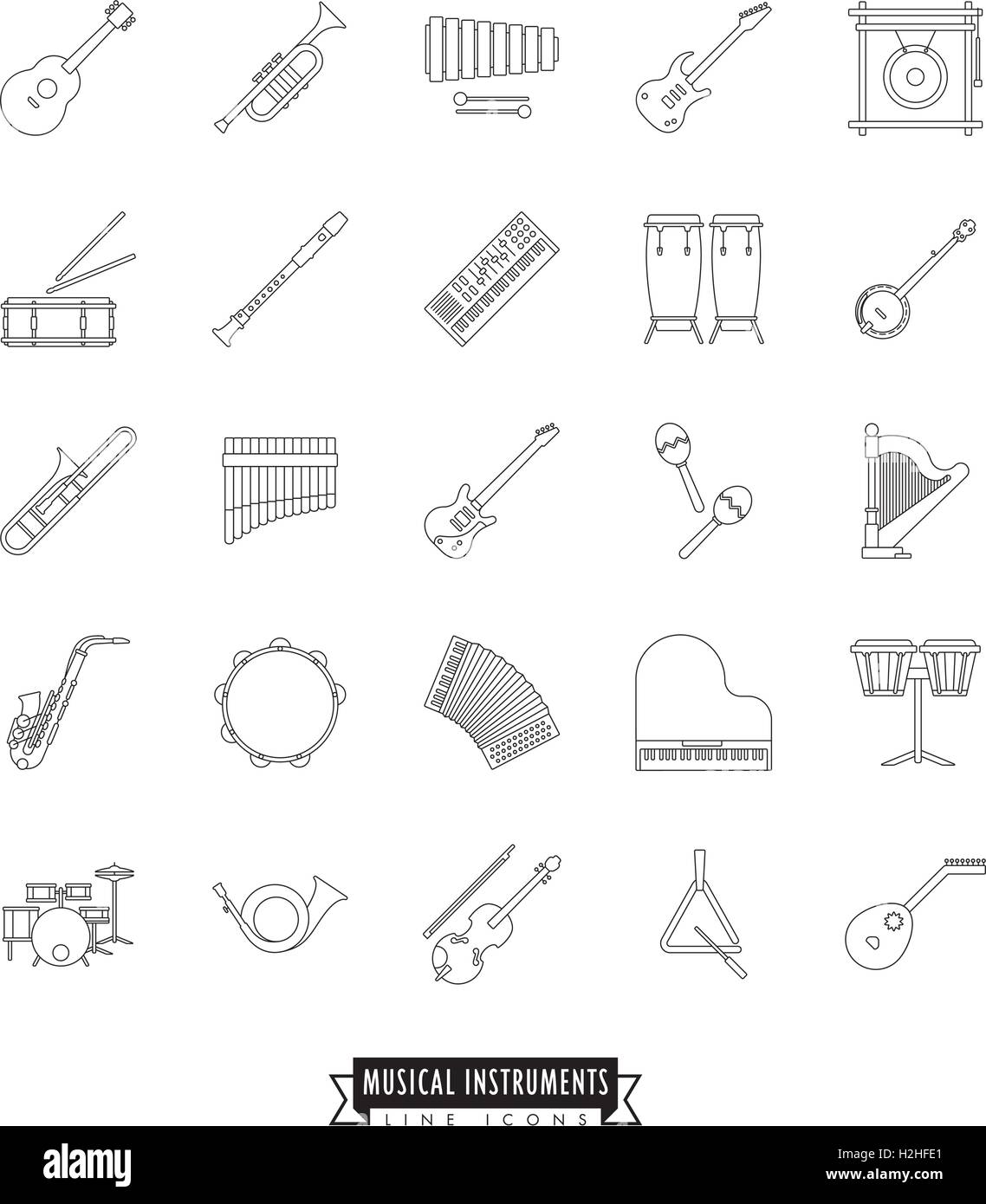 Collection Of 25 Musical Instruments Line Icons Stock Vector Image ...