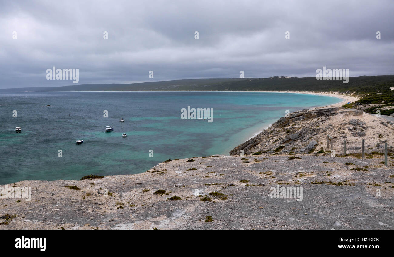 Elevated view from limestone bluff over the turquoise Great Southern ...