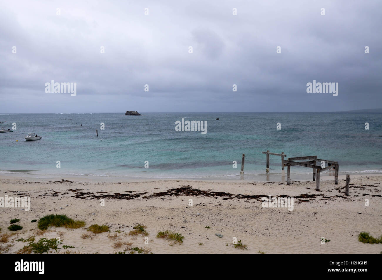 Elevated view over the seascape at Hamelin Bay with jetty ruins and ...
