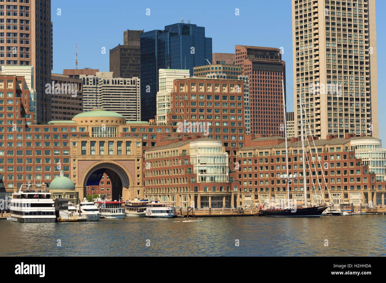 A photograph of the Boston Waterfront, as seen from a boat on Boston ...