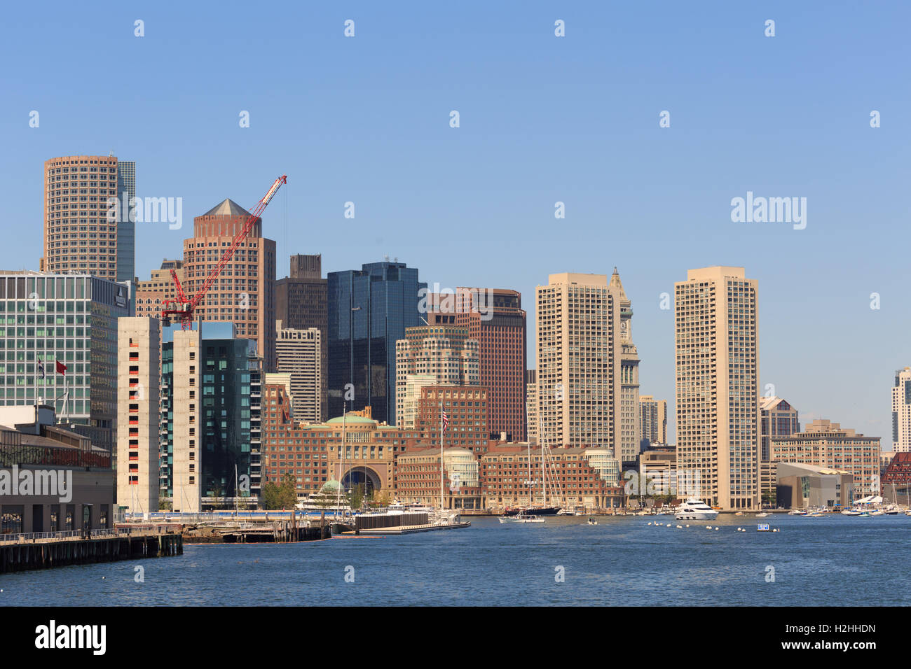 A photograph of the Boston Waterfront, as seen from a boat on Boston ...