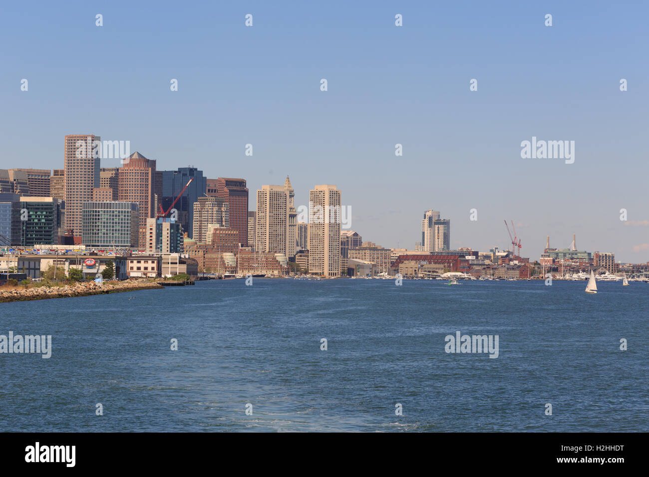 A photograph of the Boston Waterfront, as seen from a boat on Boston ...