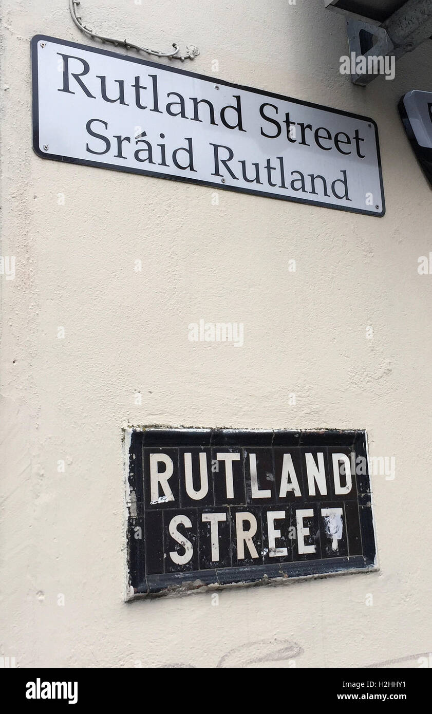 A general view of the sign for Rutland Street in Belfast, where a ...