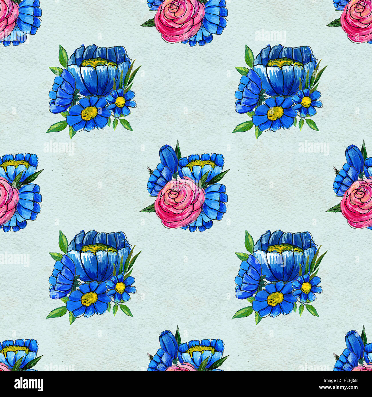 Seamless pattern with blue and pink flowers Stock Photo - Alamy
