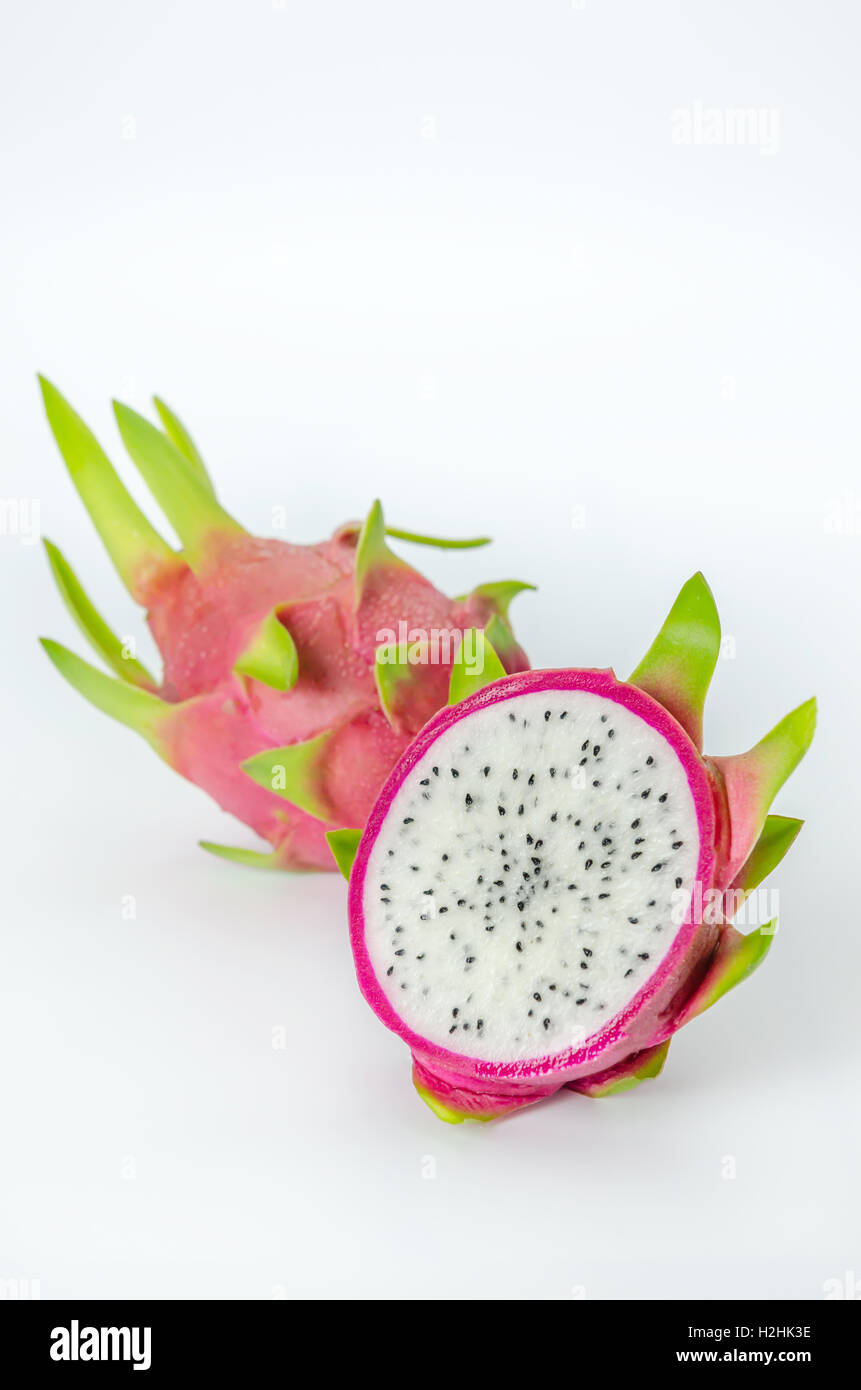 Ripe Dragon fruit or Pitaya with slice on white background Stock Photo ...