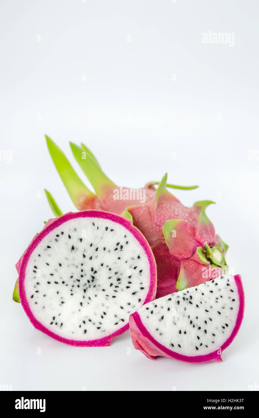 Ripe Dragon fruit or Pitaya with slice on white background Stock Photo ...