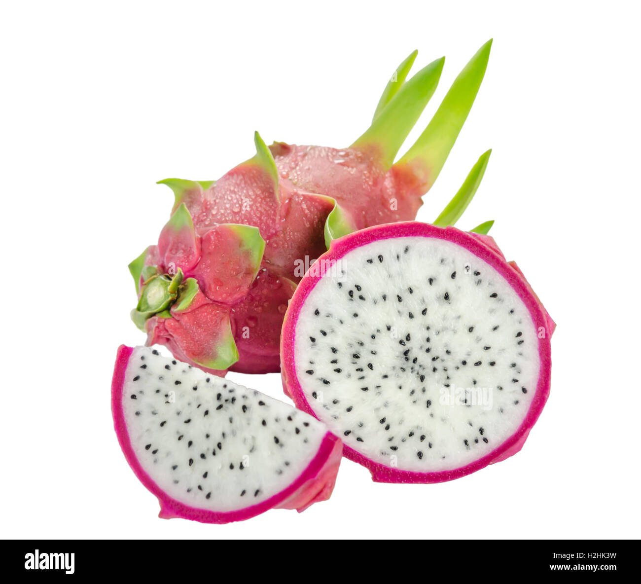 Ripe Dragon fruit or Pitaya with slice on white background Stock Photo ...