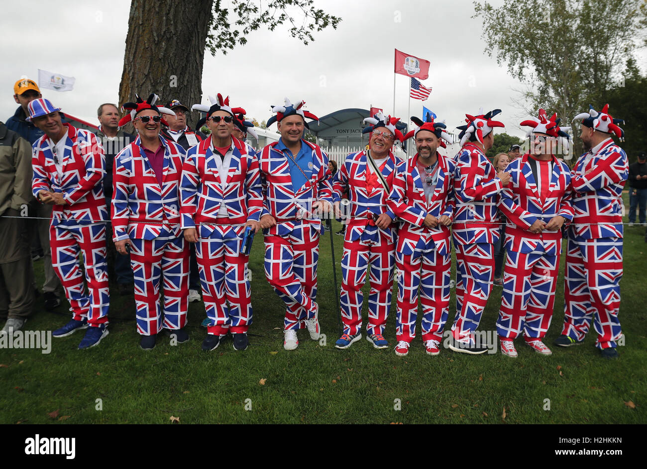 Fans sporting Union Jack suits during a practice session ahead of the ...