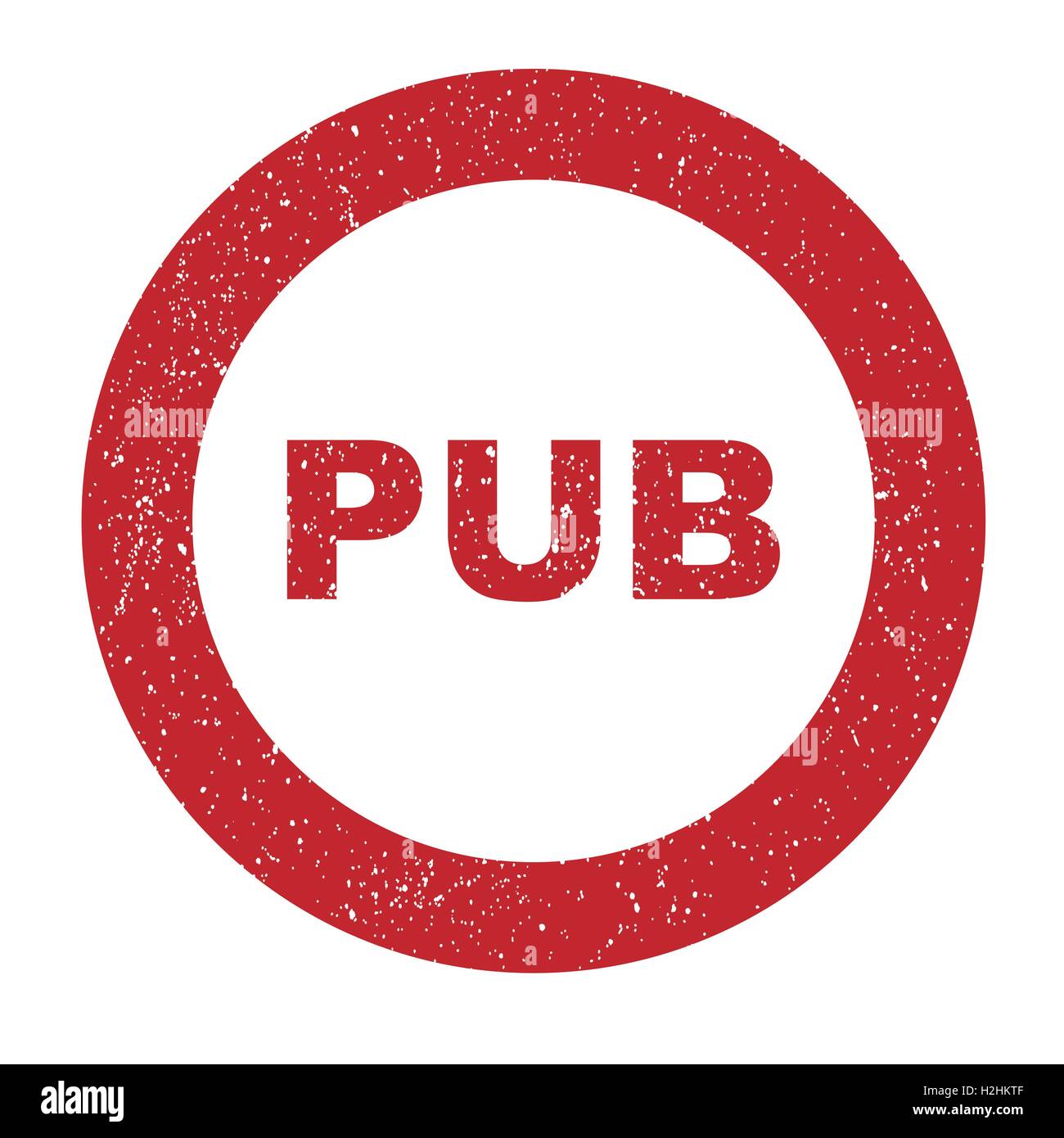 A rubber ink stamp with the text PUB in red all with grunge effect over ...