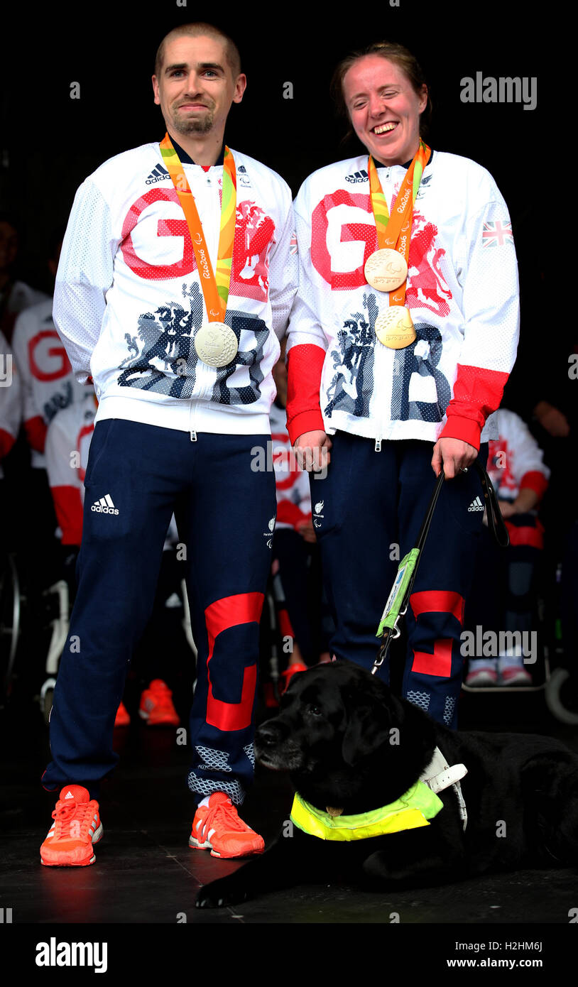 Great Britain's Neil Fachie and Lora Turnham during the homecoming ...
